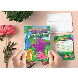 Leigha Marina Dinosaurs Party Invitation Cards for Kids, 20 Invites & 20 Envelopes - Fill in the Blank Greeting Notes - Multi-Use, Birthday, Themed Celebration