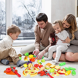 Shimirth 67Pc Pretend Play Food Sets for Kids Kitchen, Pizza Toy Food & Cutting Fake Food - Fruits & Vegetables, Play Kitchen Toys Accessories, Pretend Food Toys for Toddlers Boys Girls Birthday Gift