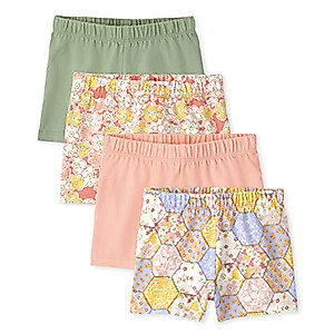 The Children's Place Baby Toddler Girls Print Shorts 4-Pack, Peach Sachet-4 Pack, 3T