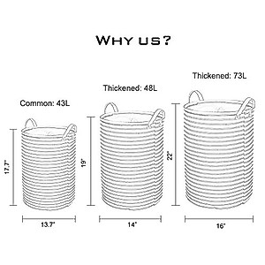 FRIENDIY Large Laundry Hampers (9 Colors), Removable Laundry Basket,foldable fabric laundry basket, drawstring waterproof round cotton linen storage basket. (White Strips, Thickened 19"/Large)