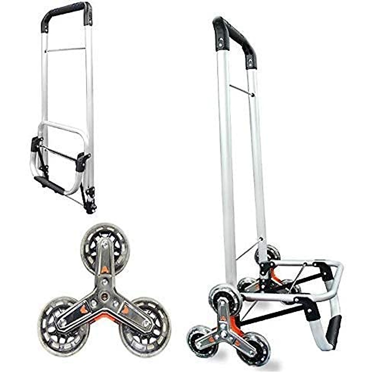 Shopping Trolley on Wheels Multi Function Shopping Cart Aluminum Climbing Stairs with 6 Round Folding Trolley Storage Hand Trucks,Black ,