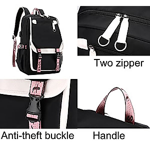 JiaYou Teenage Girls' Backpack Middle School Students Bookbag Outdoor Daypack with USB Charge Port (21 Liters, Pink Black)