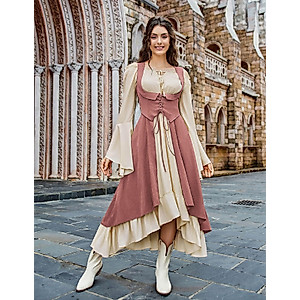 Scarlet Darkness Renaissance Dress Women Costume Medieval Pirate Peasant Underbust Dress Dusty Rose L