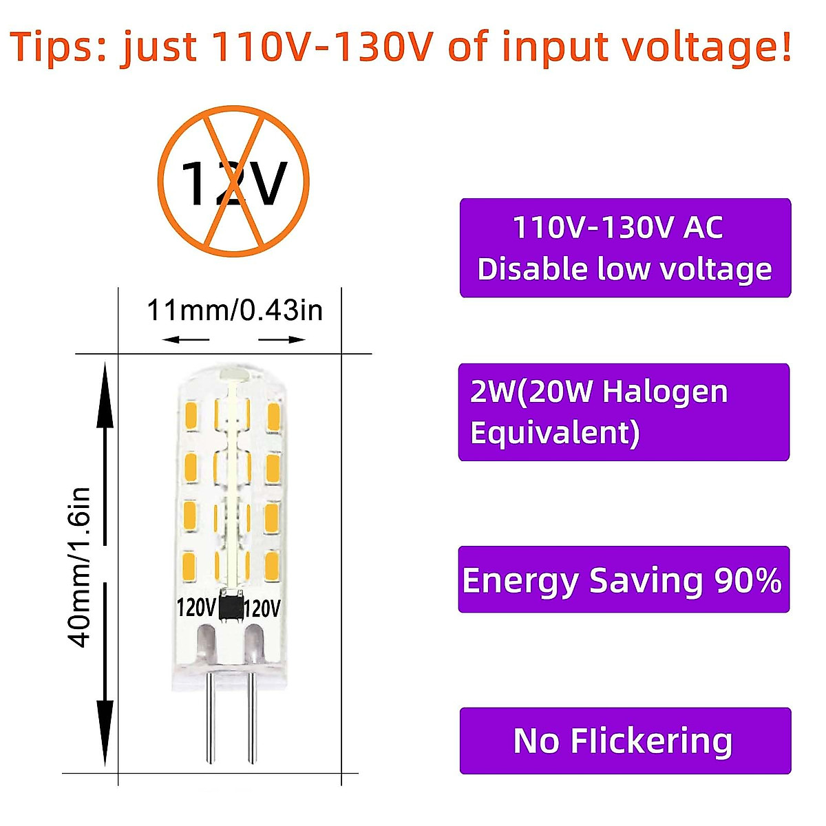 LIENNGKE G4 AC 120V Led Light Bulb 2W Equivalent to 20W Warm White 3000K 200lm Bi-pin Base G4 Bulbs 120V Pack of 10