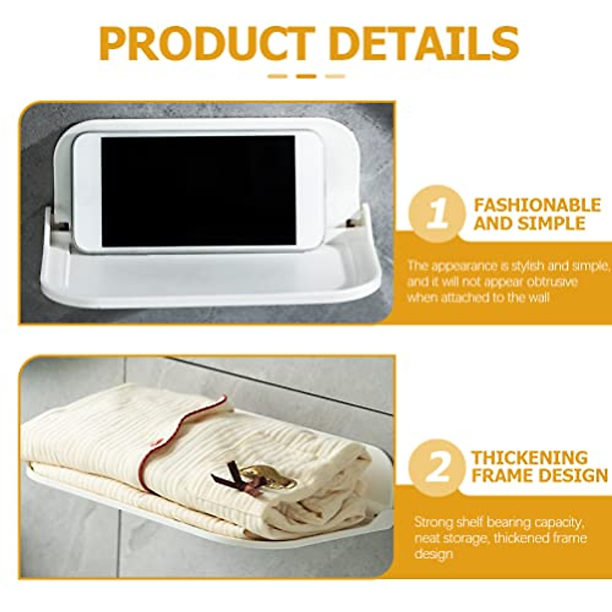 ULTECHNOVO 2Pcs Wall Mounted Floating Shelf Stick on Wall Shelf Small Floating Organizer Self Adhesive Floating Shelf Plastic Towel Rack for Kitchen Bathroom Bedroom