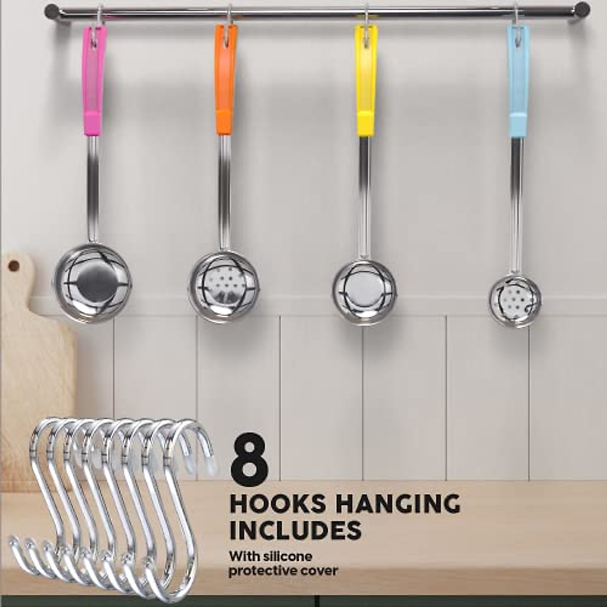 Portion Control Serving Spoons - (8 Piece Set) Restaurant Measuring Serving Ladle Utensils for Weight Loss, Bariatric Gastric Sleeve, Includes 2, 4, 6, 8 oz Solid & Perforated Scoops, 14-1/4" Long