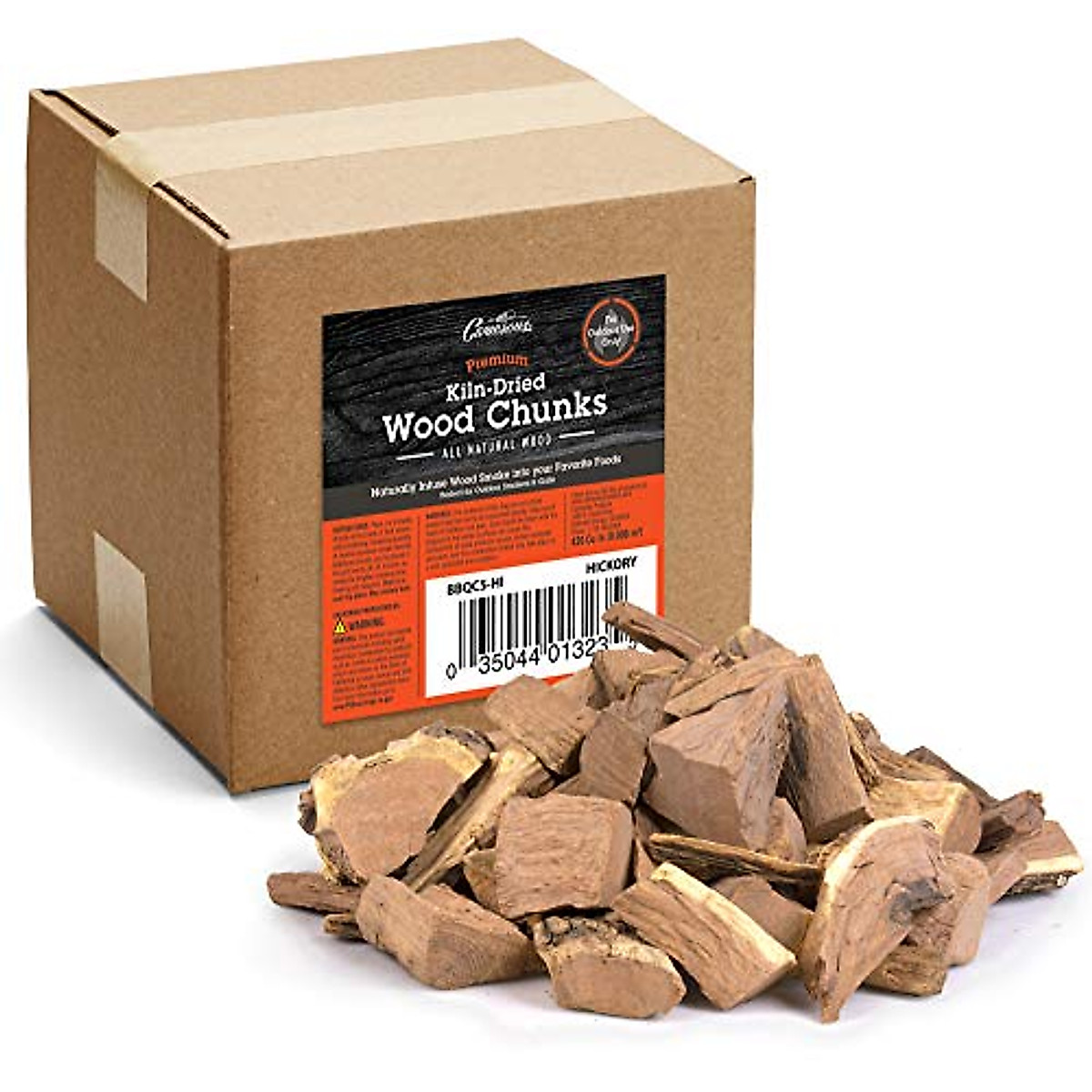 Camerons All Natural Hickory Wood Chunks for Smoking Meat - 420 Cu. In. Box, Approx 5 Pounds- Kiln Dried Large Cut BBQ Wood Chips for Smoker -Barbecue Chunks Smoker Accessories- Grilling Gifts for Men