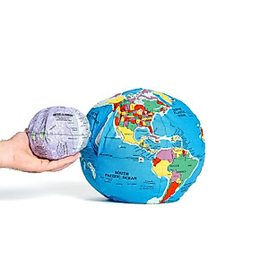 Hugg-A-Planet Pocket Earth with Moon Soft Plush Globe for Learning | for Kids, Teens, Adults, Teachers, and Parents | Educational Toy | Labels of The Earth and Moon |