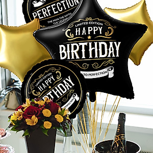 Happy Birthday Decorations for Men，Black and Gold Better With Age Foil Balloon，Adult Birthday Party Decorations