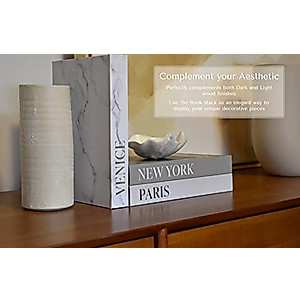 Dual Display Large Premium Decorative Books with Blank Pages, Removable Dust Covers, Wooden Bead Garland and Twine - Set of 3 (Grey) - Neutral and Modern Decorative Book Stack for Home Decor - Fashion Designer Display Books, Faux Books - for Decoration, B