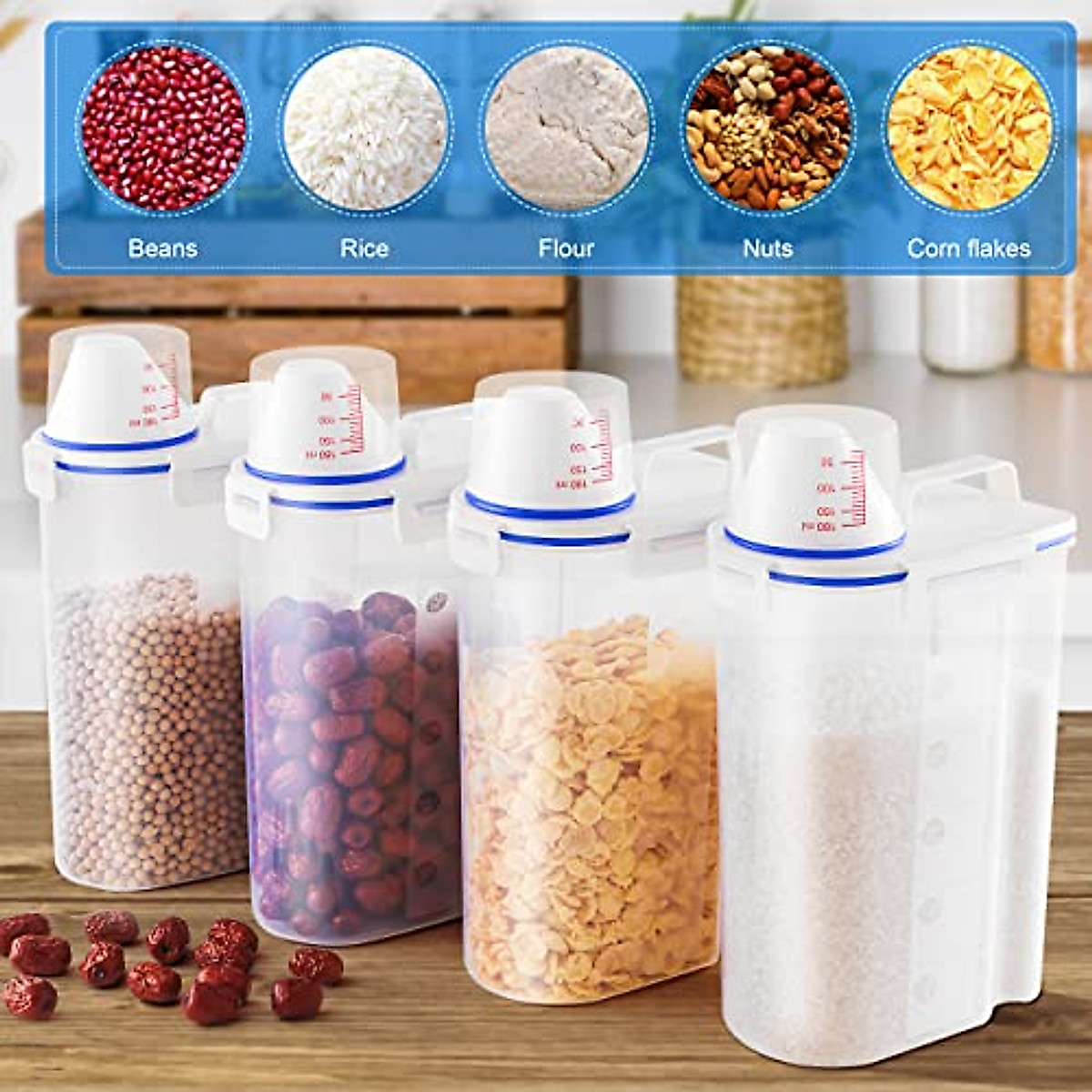 HNNJCK 3 Liter Rice Storage Container Rice Dispenser, 5lbs Cereal/Flour/Sugar/Dry Food/Oatmeal Containers with Lids for Pantry & Kitchen, Plastic Air Tight Pet/Dog/Cat Food Storage Container