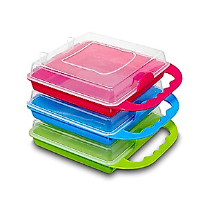 Kitchen & Cabana I 3 Pack of Sandwich Containers I Reusable I BPA Free I Perfect for Smaller Sized Sandwiches I 3 Bright Colors I Easy to Open Lids I Snap Shut with Fun Carrying Handle (3 Pack -