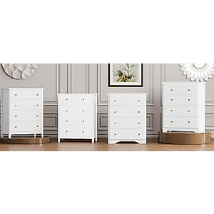 HOUSUIT White Dresser with 5 Drawers, Tall Dresser Chest of Drawers, 5 Drawer Dresser with Deep Space, Wood Dresser Storage Cabinet for Living Room, Hallway, Office, White