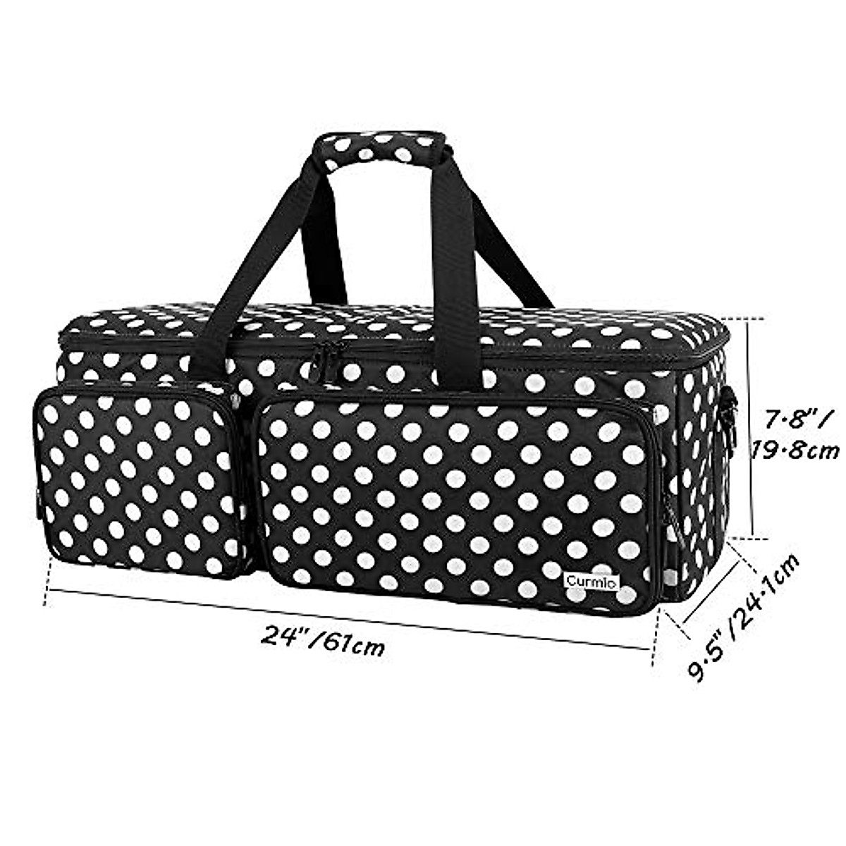 CURMIO Carrying Case Compatible with Cricut Explore Air 2, Cricut Maker, Silhouette Cameo 4 and Cameo 3, Travel Storage Bag with Pockets for Craft Tools and Accessories, Black Dots