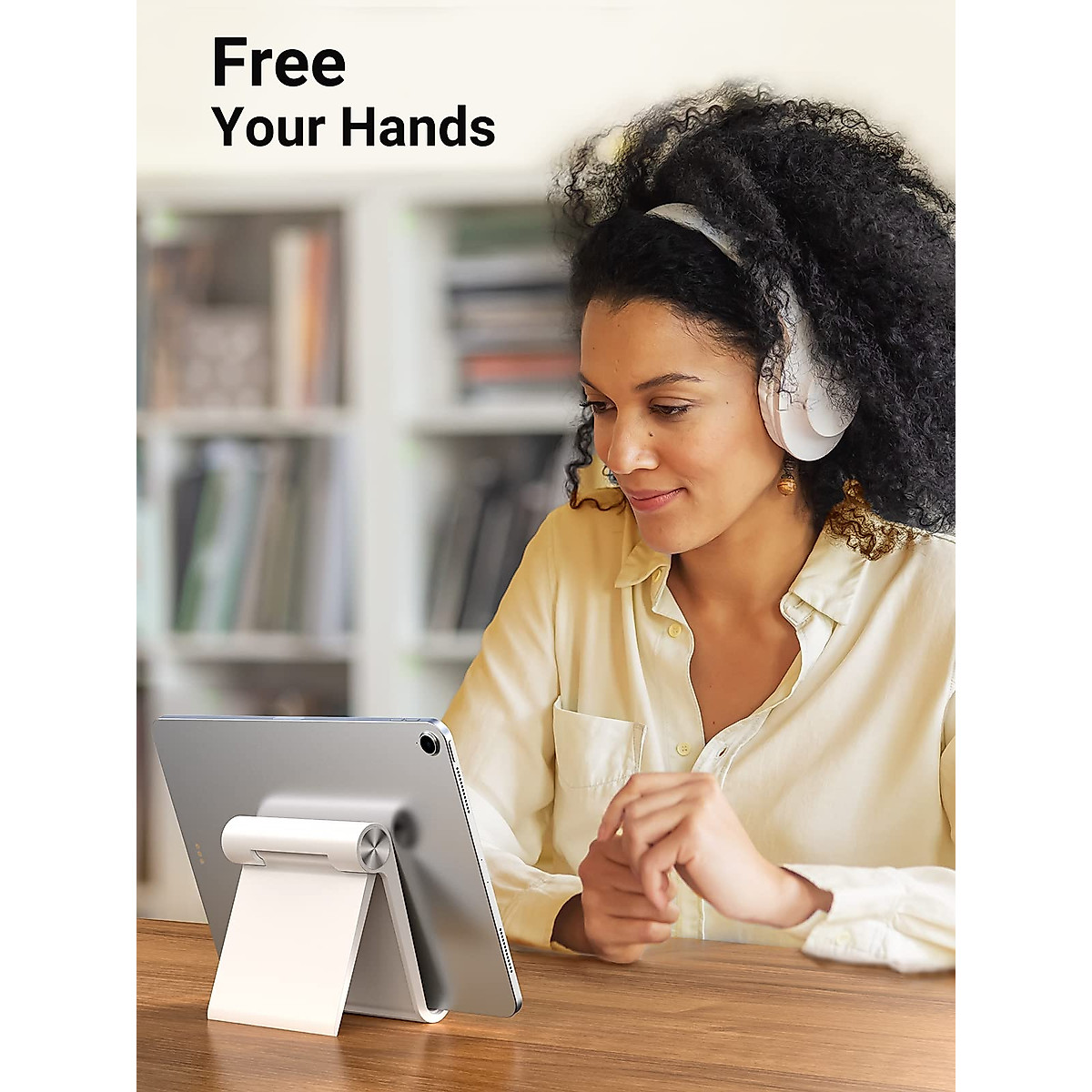 UGREEN Tablet Stand Holder for Desk 2 Pack Stand Compatible for iPad 10.2 iPad Pro 11 Inch iPad 9.7 iPad Mini 6 5 4 3, Desktop Portable Phone Stand Adjustable Home Office Accessories, Black and White