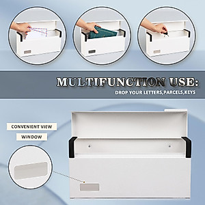 xydled Mailbox Wall Mount Door Mailboxes for Outside, Large Steel Hanging Metal Mailbox, Modern Post Box Package Parcel Drop Box for House Home, Textured White, 14.56''x7.1''x4''