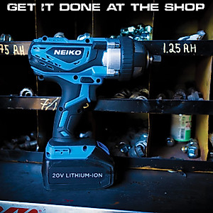 Neiko 10878A 1/2-Inch-Drive High-Torque Cordless Electric Impact-Wrench Kit with 20-Volt Lithium-Ion Charging Battery and 4 1/2-Inch-Drive Sockets