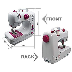 Sew Mighty Mini Sewing Machine – Portable, Battery & AC Powered, 12 Programmed Stitch Patterns, Dual Speed – Sews Forward & Reverse, AC Power or Battery Operated – Includes Foot Pedal
