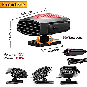 Portable Car Heater Fan,12V 150W Car Fast Heating Defrost Defogger Space Automobile Windscreen Fan Heater Cooling Fan Plug in Cigarette Lighter