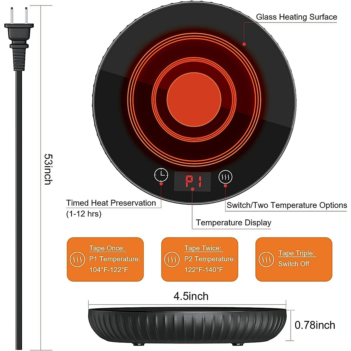 Coffee Mug Warmer, Electric Cup Warmer for Desk Office Home Use, Mug Warmer with 2 Settings, 8-Hours Auto Shut Off, Warmer Heating Plate, Electric Beverage Warmer for Cocoa, Tea, Milk (No Cup)