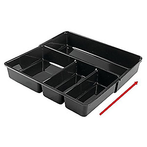 InterDesign Linus Expandable Kitchen Drawer Organizer for Silverware, Spatulas, Gadgets - 12" x 7" x 2.3", Black