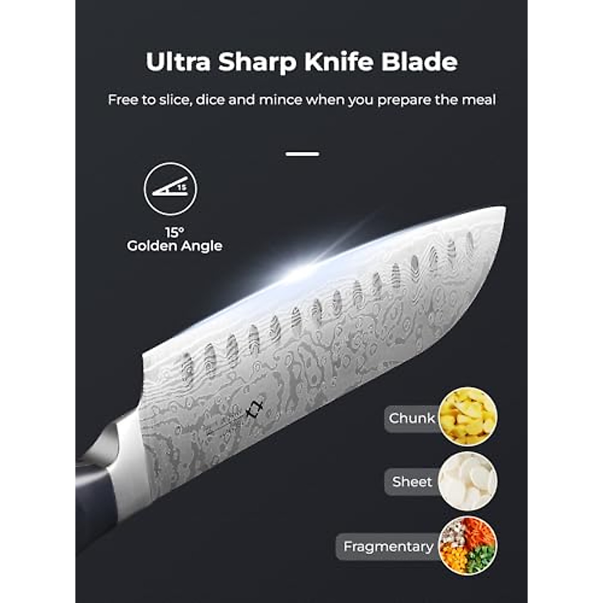Knife Block Set, AMEGAT Knife Set with Advanced Self-Sharpening Technology, 14-Piece Waved Texture Kitchen Knife Set, Stainless Steel Knife Set with Block, Razor-Sharp Knives and Full Tang Handle
