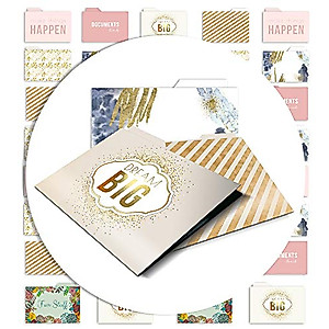 Gold File Folders Set - 14 Colored 9.5" x 11.5" Letter Size Decorative Folders - Durable Card Stock Foil Printing and Cut-Tabs Pockets by Merry Expressions