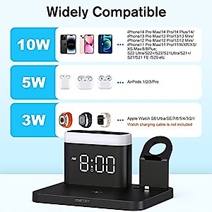 Wireless Charging Station, 5 in 1 Wireless Charger Stand with Alarm Clock, 7 Night Lights, Charging Dock for iPhone 14/13/12/11/Pro/Max/XR/XS/X/Samsung Phone, Apple Watch 8/7/6/5/SE, AirPods Pro/3/2/1
