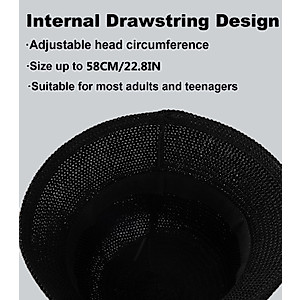 MEINICY Women Mesh Woven Bucket Hat Beach Hat Straw Sun Hat Fashion Foldable Packable Fishing Solid Black Hat for Spring Summer Autumn