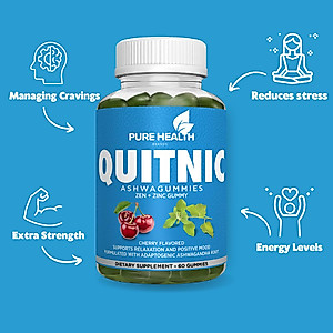 Quit-NIC, Quit Smoking Gummies, with Ashwagandha Calming QUITNIC to Help Stop Smoking Gummies, with Herbal All-Natural Ingredients - Support Your Journey to a Smoke-Free Life (60 Count)