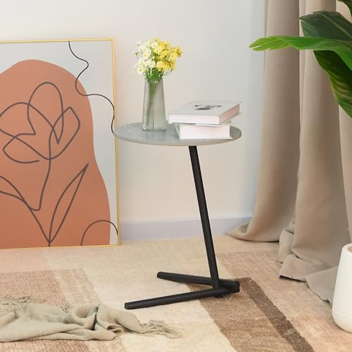 JACH Simplify Round Pedestal Accent Side Table, Minimalist Rock Board Side Table for Living Room, Bedroom, Suitable for Pairing with Sofas, 21" x 17" x 16", (Grey)