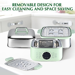 spoonlemon Electric Food Steamer, 9.3L 2-Tier Digital Steamers for Cooking with 24H Booking & 6H Auto Warming, 8 Modes Fast Heating Vegetable Steamers Stainless Steel with Boil Dry Protection, Green