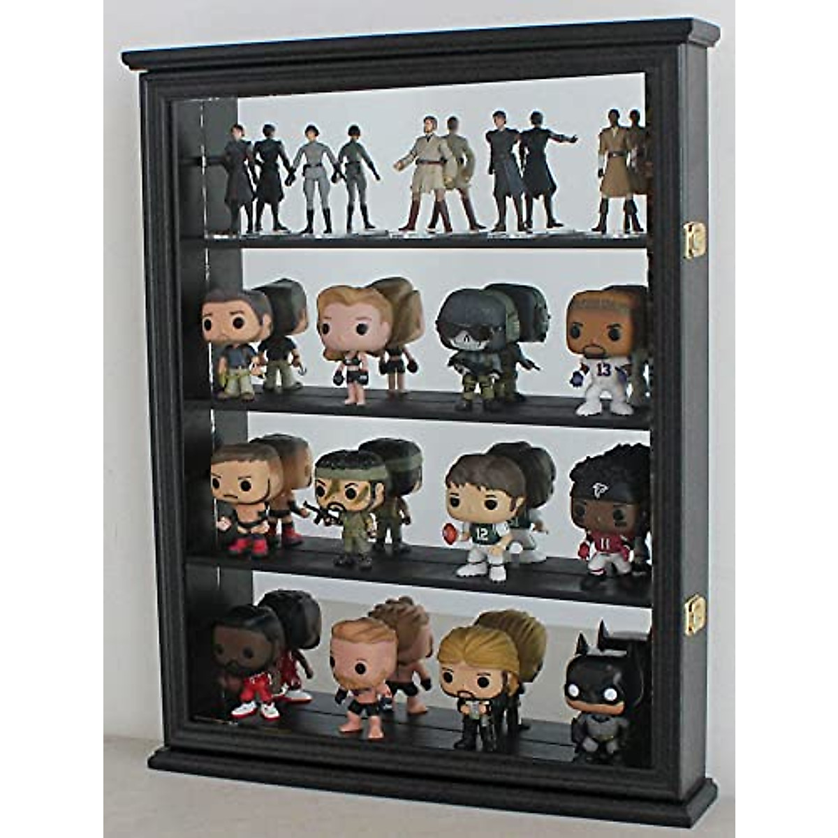 64 Shot Glass Display Case Holder Shot Glass Cabinet, Small Curio Display, Hinged Acrylic Door, Black