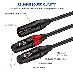 DREMAKE Balanced XLR Microphone Y Splitter Audio Cable, XLR Male to Dual XLR Female Y Cord, 3-Pin XLR Male to Double XLR Female Mic Adapter Converter Cable 3 Feet 2 Female to 1 Male XLR Plug