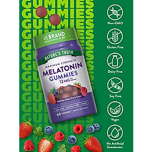 Nature's Truth Melatonin Gummies | 12mg | Mixed Berry Flavor | Vegan, Non-GMO & Gluten Free Supplement