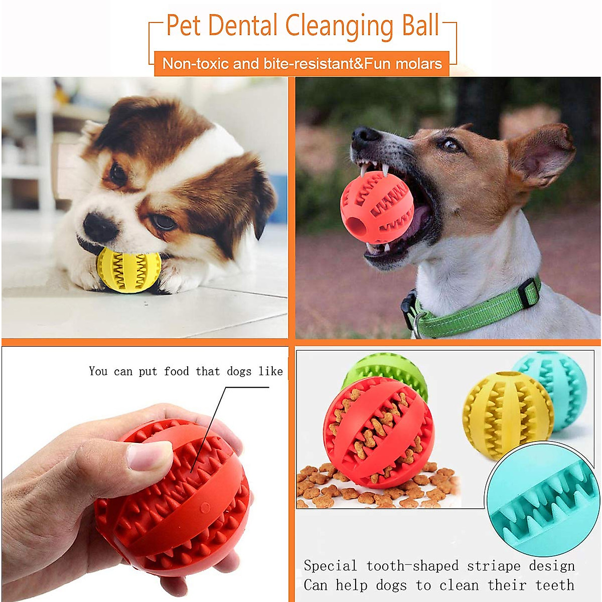 Sunglow 2 Pack Dog Toy Ball,Nontoxic Bite Resistant Teething Toys Balls for Small/Medium/Large Dog and Puppy Cat, Dog Pet Food Treat Feeder Chew Tooth Cleaning Ball Exercise Game IQ Training Ball