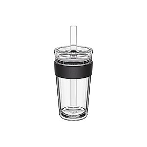 KeepCup Cold Cup - Longplay Double wall Glass Ice Coffee Tumbler with Lid and Straw - 16oz (454ml) - Black