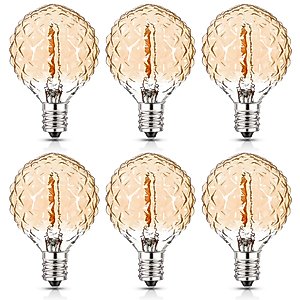Hcnew Low Light Bulbs Warm Light,G40 Amber led Bulb,1 Watt Equivalent to 10W,50LM,2200K Ultra White,E12 LED Globe Bulbs Decorative Light Indoor Outdoor String Lights,Pineapple Shaped,6 Pack