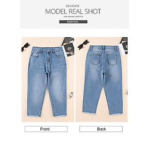 Sidefeel Jeans for Women Trendy 2024 High Waisted Stretchy Straight Leg Capri Denim Pants Sky Blue Size 18