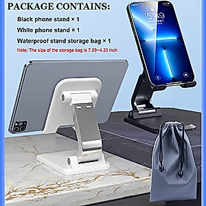 2-Pack Foldable Cell Phone Stand for Desk, Portable Height Angle Adjustable Phone Holder iPhone Stand with Storage Bag, Desktop Phone Cradle Mount Dock for Smartphone iPad Tablet