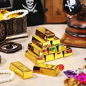 HyDren 24 Pcs Fake Gold Bar Set Includes 12 Pcs 2.4inch Mini Replica Brick 12 Pcs Drawstring Pouch Bag 6.3x4.8inch Halloween Pirate Costume Prop