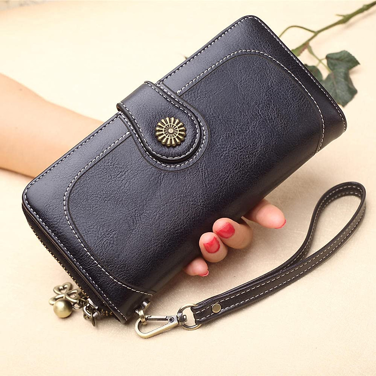 Xfmb Womens Wallet Fashion Long Purse PU Leather Wallet for Women Handbag with Cash/ID/Credit Card Holder Zipper Coin Purse 11 bank card slots Phone Pocket with Birthday Gifts Women-Black One Size
