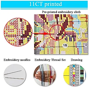 Landscape Beach Stamped Cross Stitch Kits - Colorful 11CT Printed Easy Pattern Needlepoint Kits Embroidery Crafts for Adults Beginners Gift 12x16 Inch
