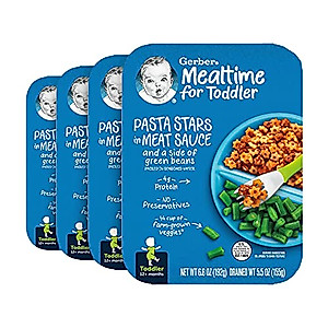 Gerber Mealtime for Toddler Pasta Sauce in Meat Sauce with Side of Green Beans, Packed in Seasoned Water, Toddler Meal with No Preservatives, 6.8 OZ (Pack of 4)