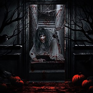 Halloween Door Cover, Scary Halloween Front Door Banner Covering Decorations, Fabric Halloween Door Hanging Banner Backdrop Decor Indoor Outdoor Halloween Party Supplies Decorations 72.8x35.4 Inch