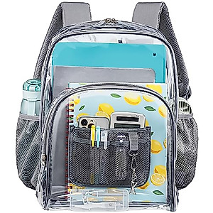 F-color Clear Backpack Heavy Duty - Large Clear Backpacks for School PVC Transparent Clear Bookbag for Work, Security, Stadium, Travel, Women, Men, Grey