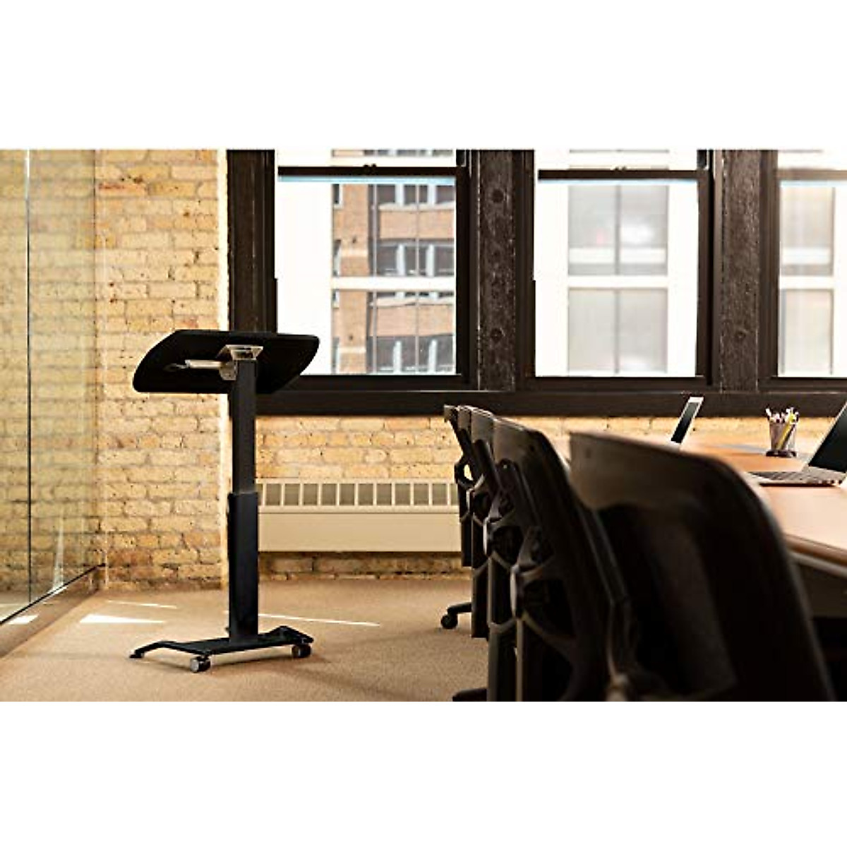 Stand Up Desk Store Pneumatic Adjustable Height Tilting Laptop Lectern Speakers Podium (Black, 25.5" Wide)