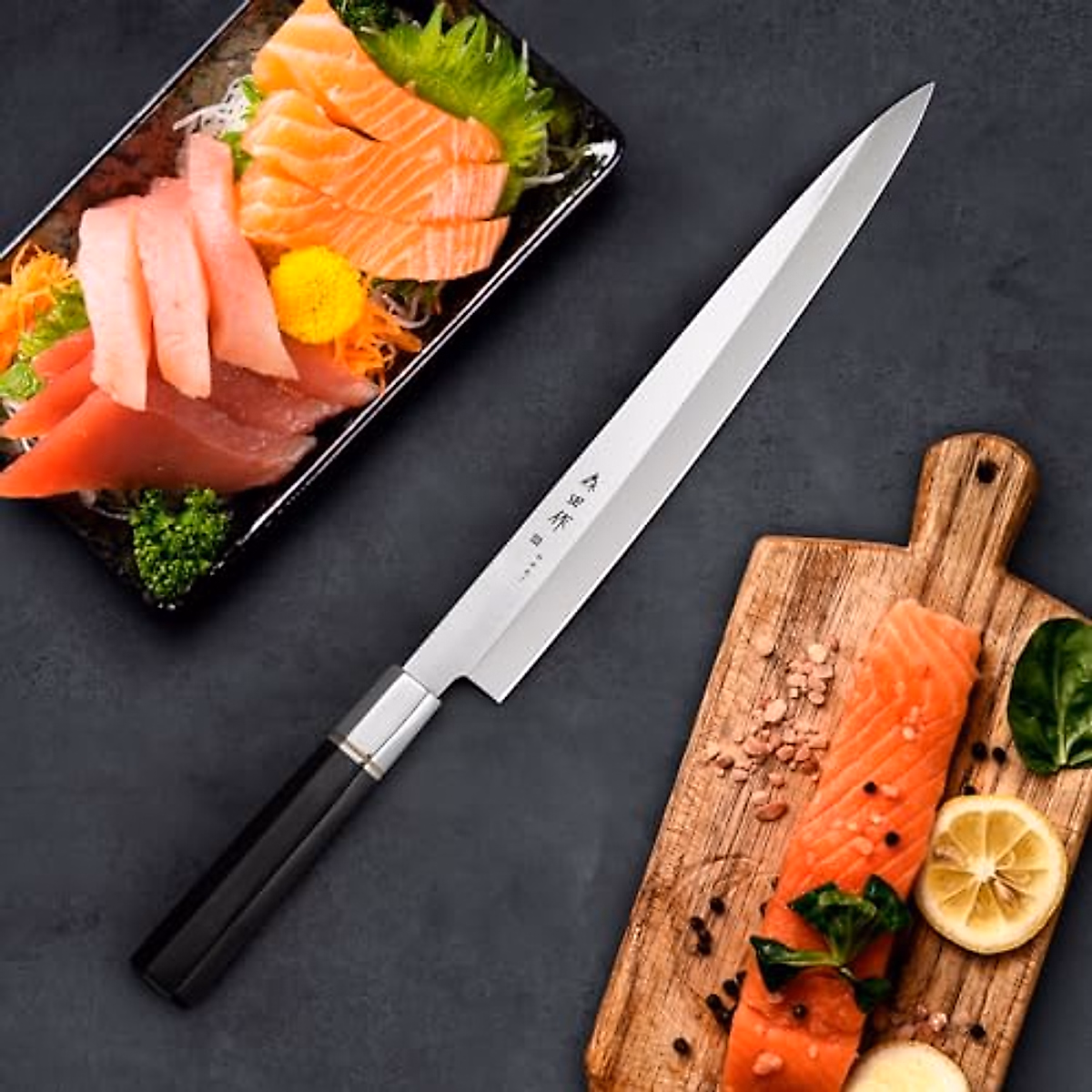 CHUYIREN Sushi Knife 12 inch(300mm), Sashimi Knife with High Carbon Stainless Steel Blade Yanagiba Knife, Octagonal Ebony Handle, Single Bevel Japanese Sushi Knife for Sushi & Sashimi, Fish Filleting