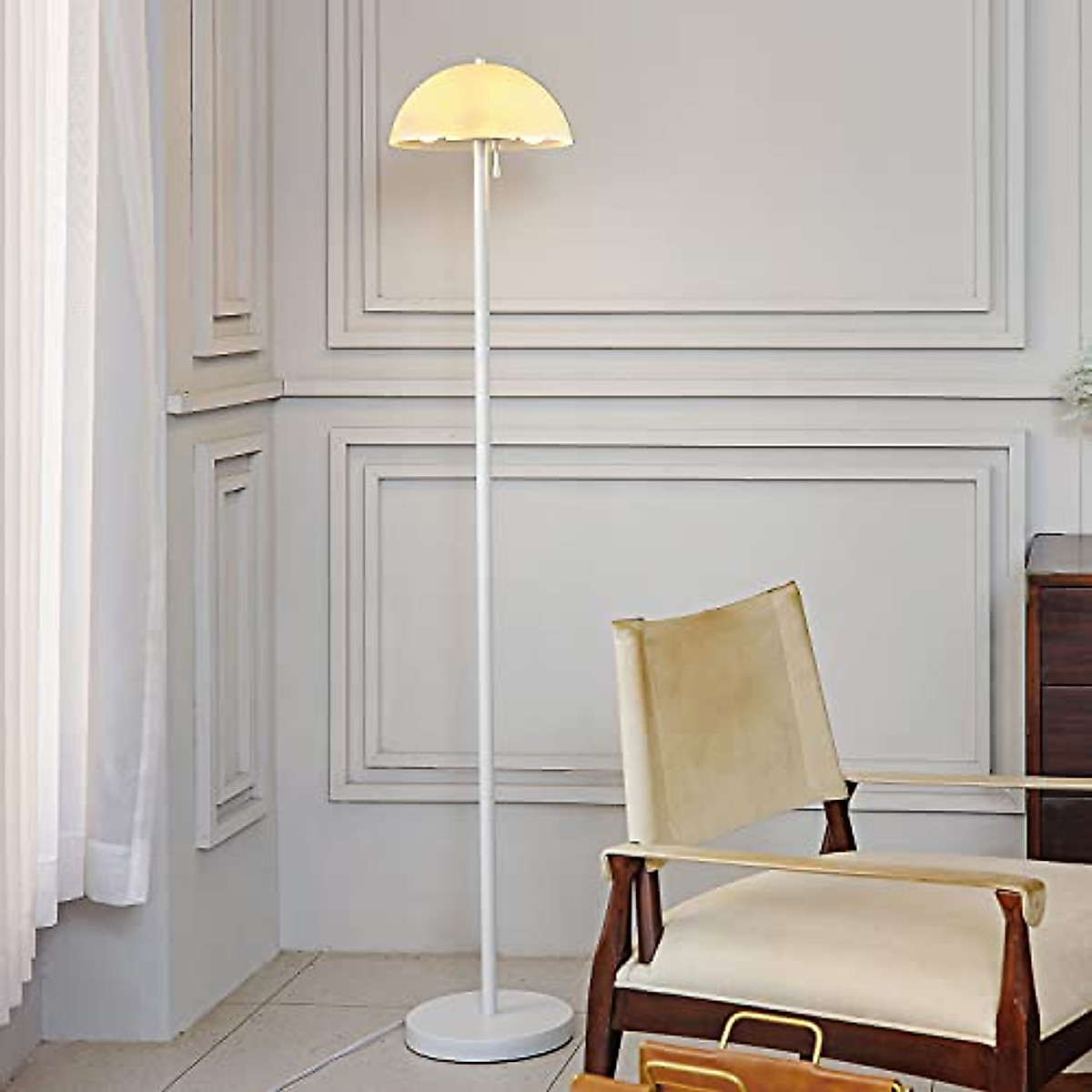 Globe Electric 67526 Dixon 65" 2-Light Floor Lamp, Matte White, Frosted Glass Shade, Vertical Pull-Chain Stepless Dimmer Switch