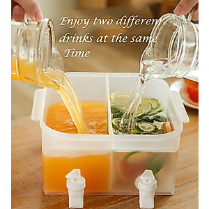 CGIZEA Plastic Drink Dispenser with 2 Spigots for Fridge, Beverage Drink Dispenser Countertop Water Container Iced Juice Lemonade Dispenser for Daily Party Use, 1.32 Gallon